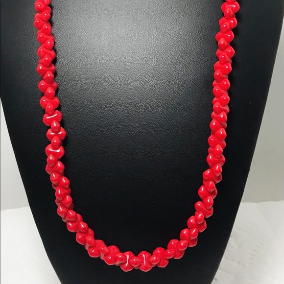 Jewelry | Vintage Red Glass Interlocking Bead Necklace With Twist ...